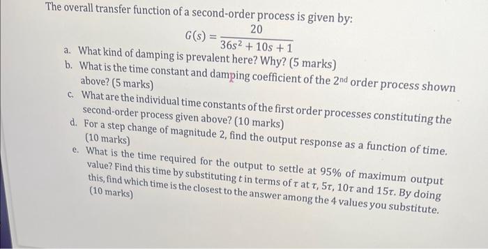 Solved The overall transfer function of a second-order | Chegg.com