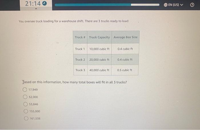 Solved You oversee truck loading for a warehouse shift. | Chegg.com