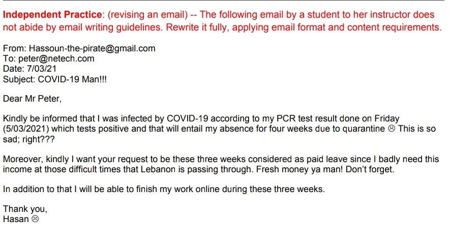Solved Independent Practice: (revising an email) -- The | Chegg.com