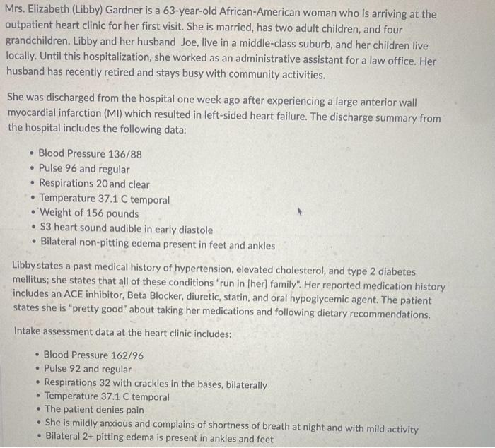Solved Mrs. Elizabeth (Libby) Gardner is a 63-year-old | Chegg.com