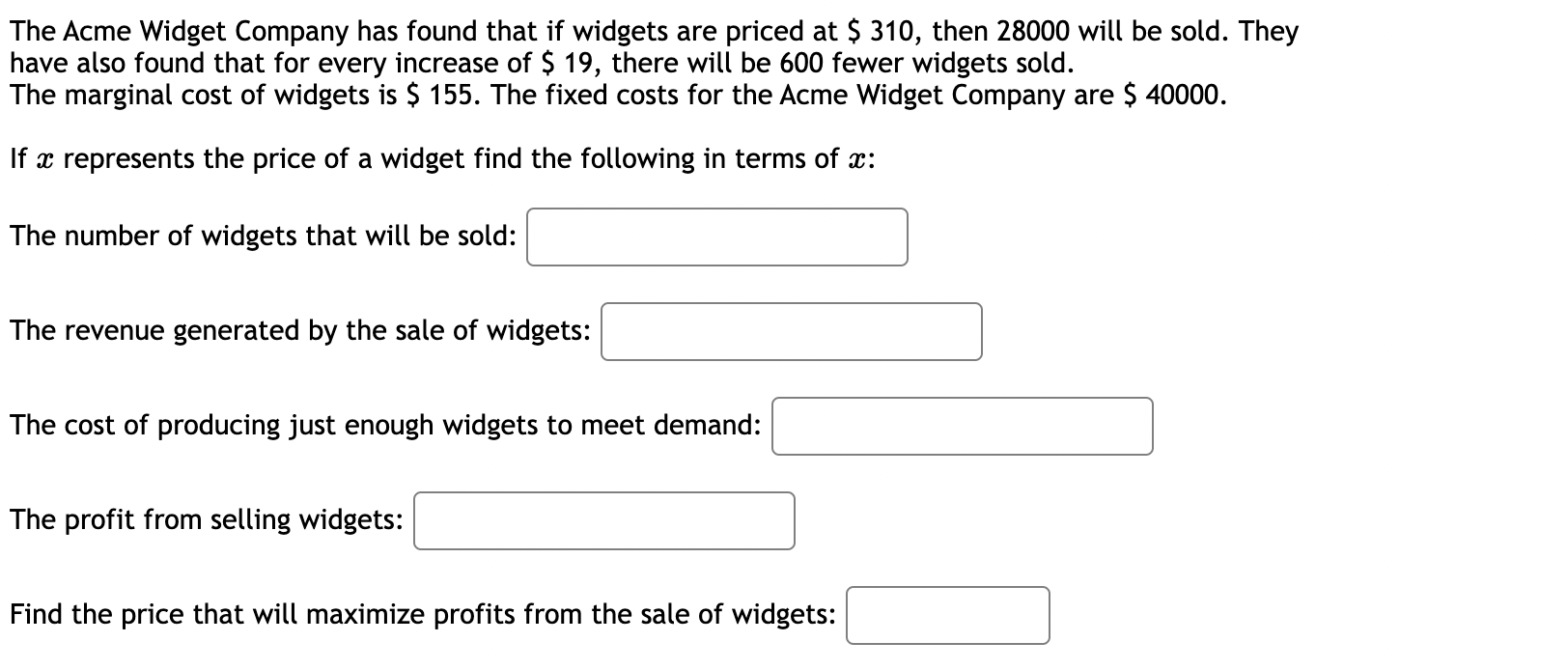 The Acme Widget Company has found that if widgets are | Chegg.com