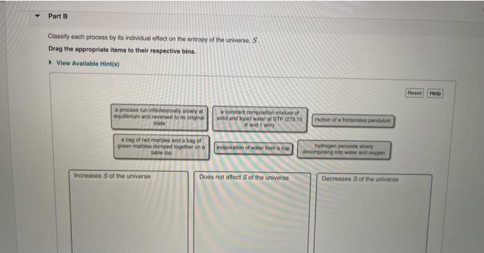 Solved Part B Classity each process by its individual effect | Chegg.com