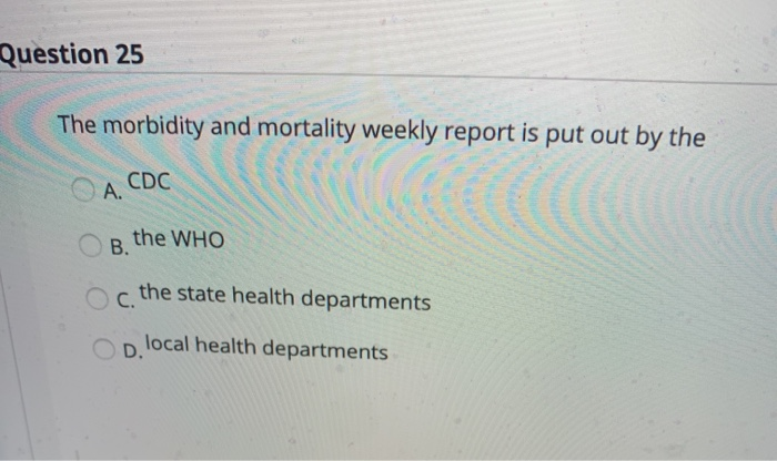 Solved Question 25 The morbidity and mortality weekly report | Chegg.com