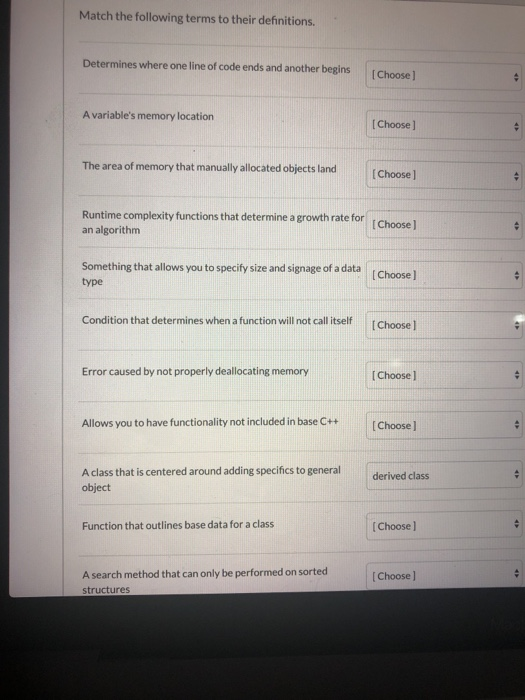 Solved Match the following terms to their definitions. | Chegg.com