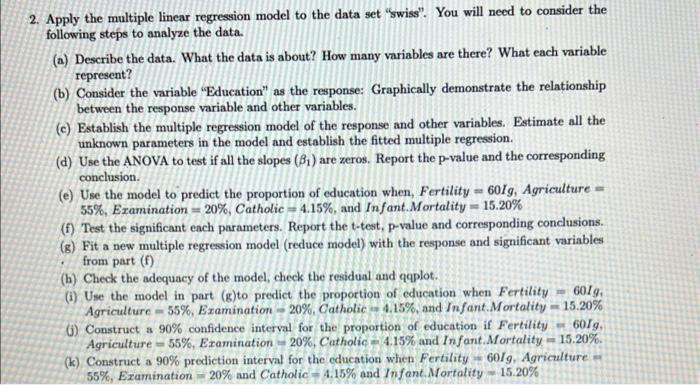 2. Apply the multiple linear regression model to the | Chegg.com