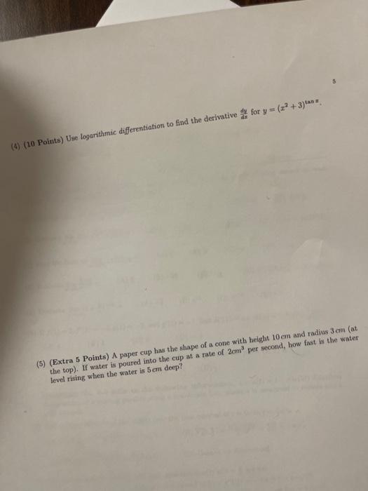 Solved (4) (10 Points) Use logarithmic differentiation to | Chegg.com