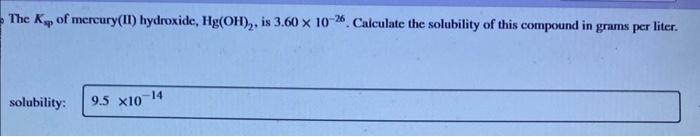 Solved The Ksp of mercury(II) hydroxide, Hg(OH)2, is | Chegg.com