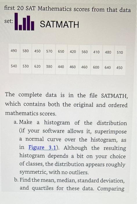 Solved 3.49 Are the Data Normal? SAT Mathematics Scores. | Chegg.com