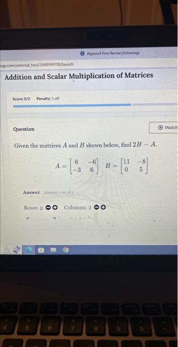 Solved Given the matrices A and B shown below, find 2B−A. | Chegg.com