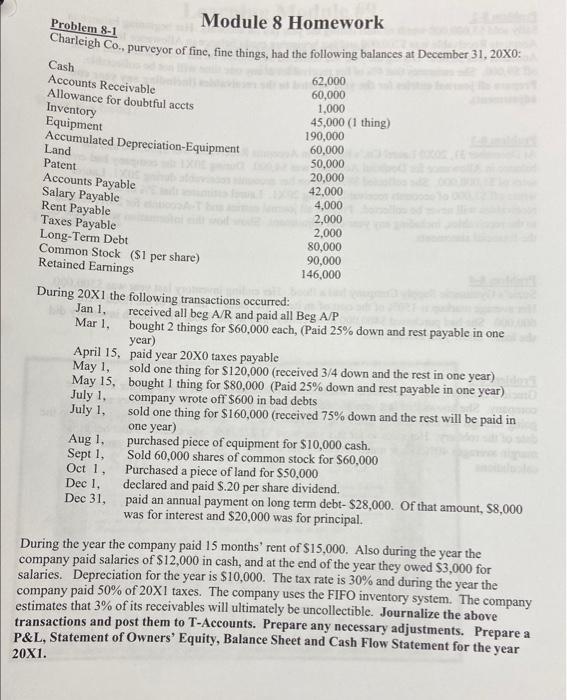 Problem 8-1 Module 8 Homework Charleigh Co, purveyor | Chegg.com
