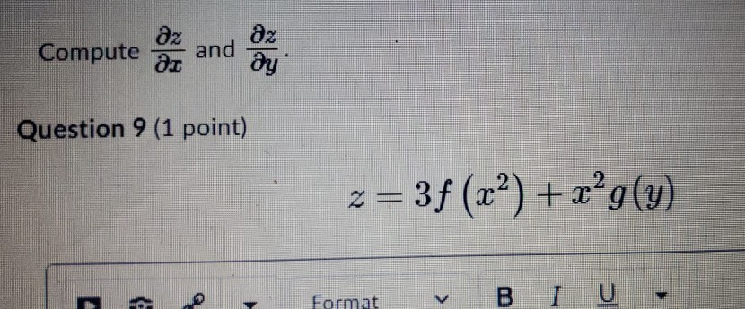 Solved az Compute and az ду ar Question 9 (1 point) 2=3f | Chegg.com