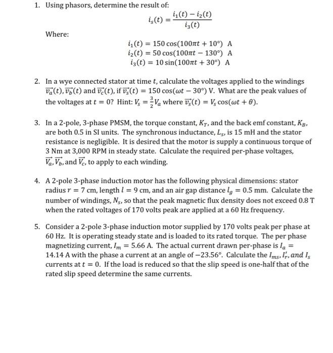 Solved 1. Using phasors, determine the result of: | Chegg.com