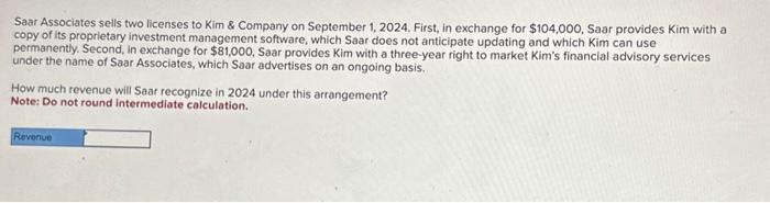 Solved Saar Associates sells two licenses to Kim \& Company | Chegg.com
