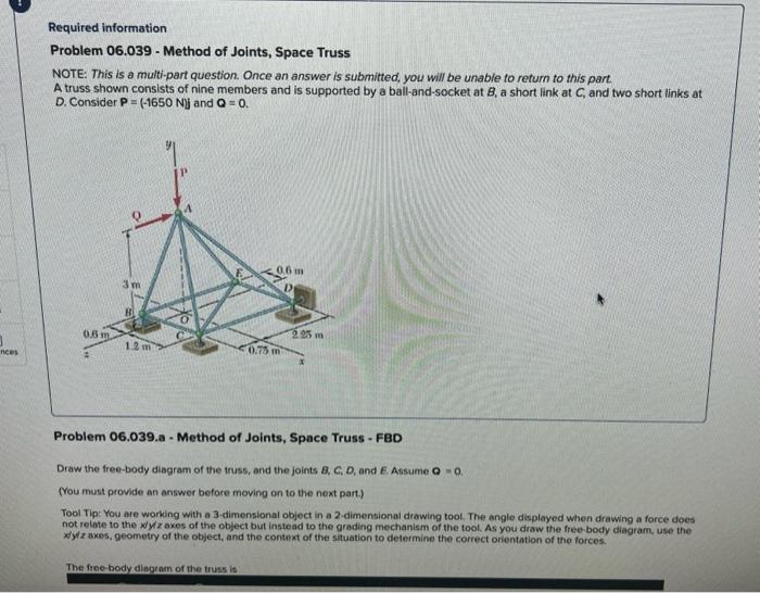 Problem 06.039 - Method of Joints, Space Truss NOTE: | Chegg.com