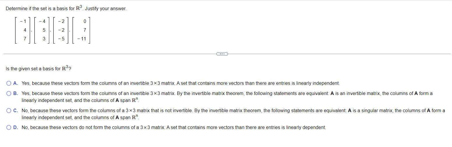 Solved Determine if the set is a basis for R3. ﻿Justify your | Chegg.com