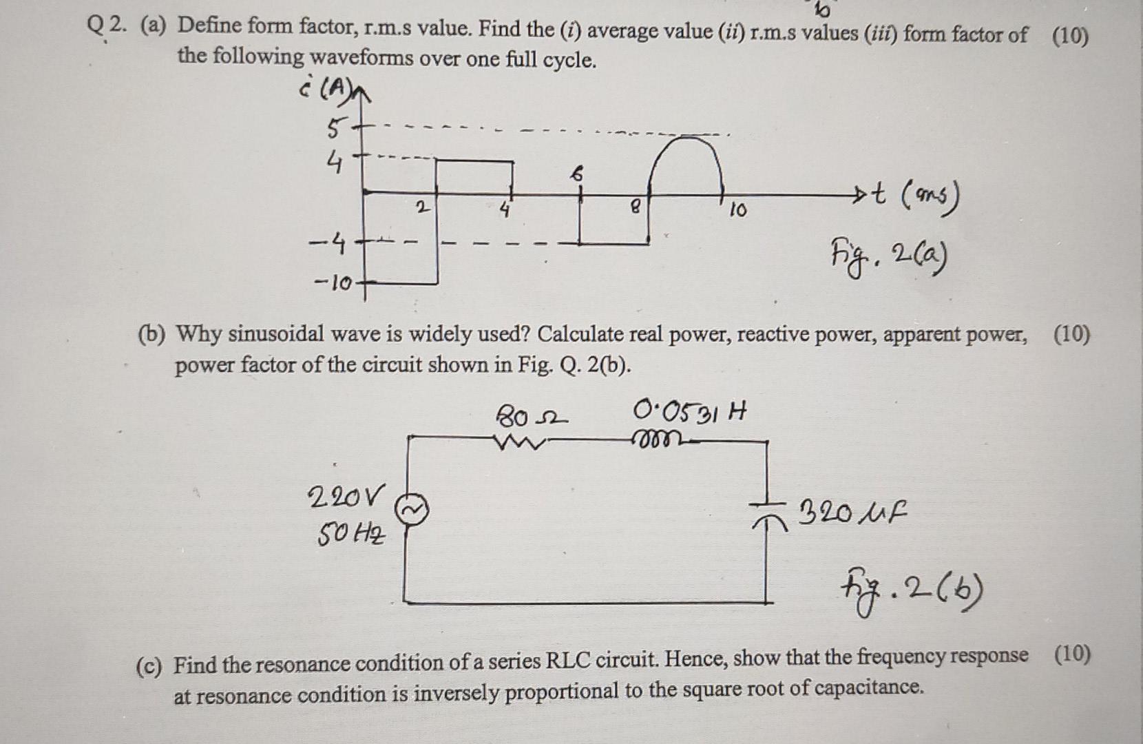Solved 60 Q2. (a) Define form factor, r.m.s value. Find the | Chegg.com
