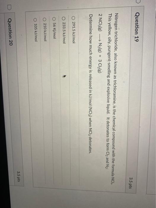 Solved Question 19 3.5 pts Nitrogen trichloride, also known | Chegg.com