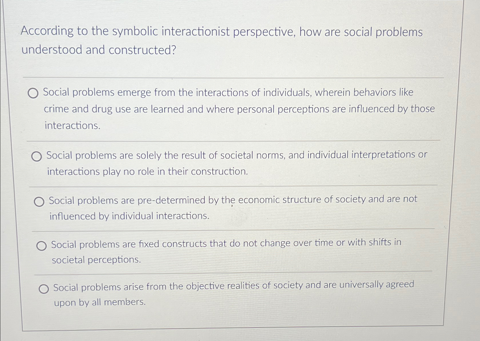 Solved According to the symbolic interactionist perspective, | Chegg.com