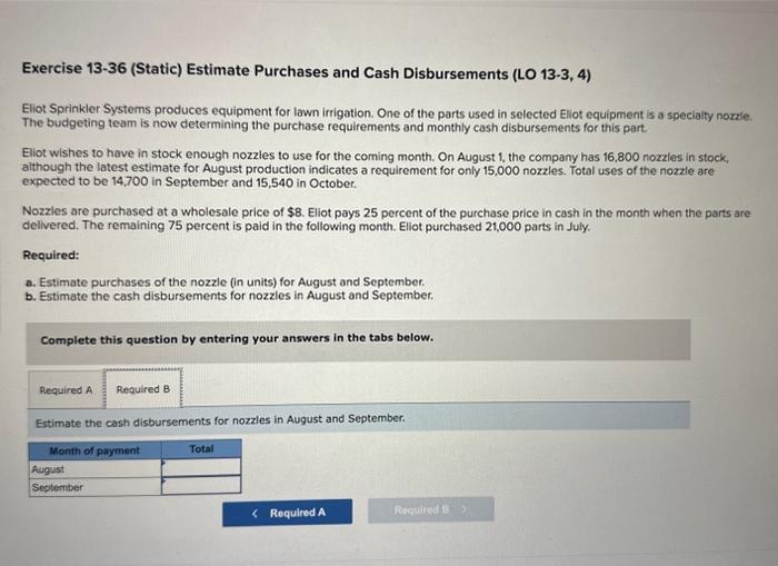 Solved Exercise 13-36 (Static) Estimate Purchases and Cash | Chegg.com