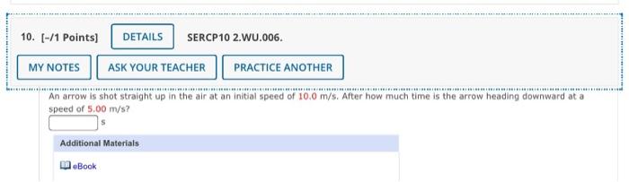 Solved 10. (-/1 Points) DETAILS SERCP10 2.WU.006. MY NOTES | Chegg.com Solved 10. (-/1 Points) DETAILS SERCP10 2.WU.006. MY NOTES | Chegg.com