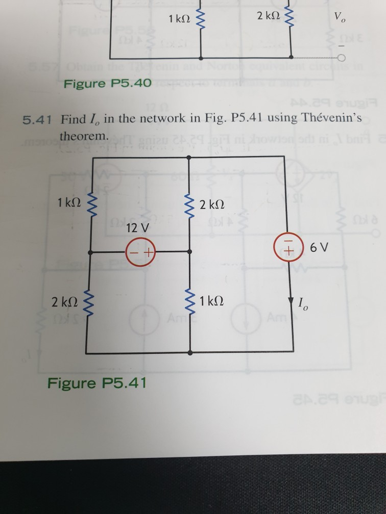 Solved 1 ΚΩ 2 kΩ V, Figure P5.40 5.41 Find I, in the network | Chegg.com