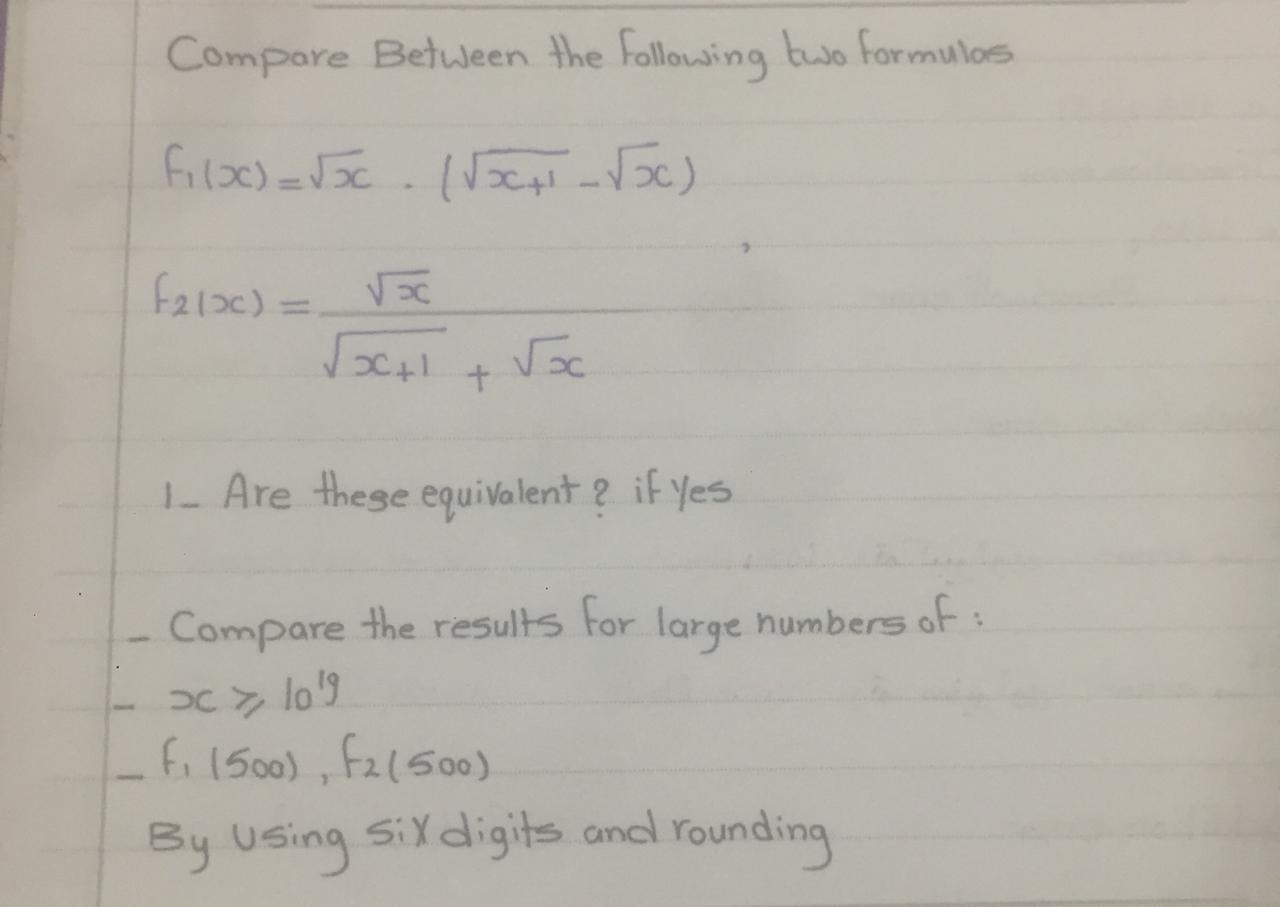 Solved Compare Between the following twa formulas | Chegg.com