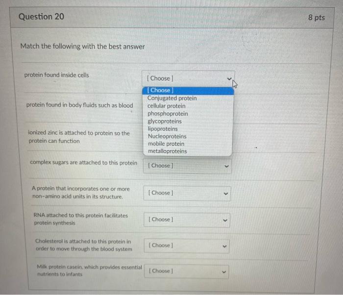 Solved Match the following with the best answer protein | Chegg.com
