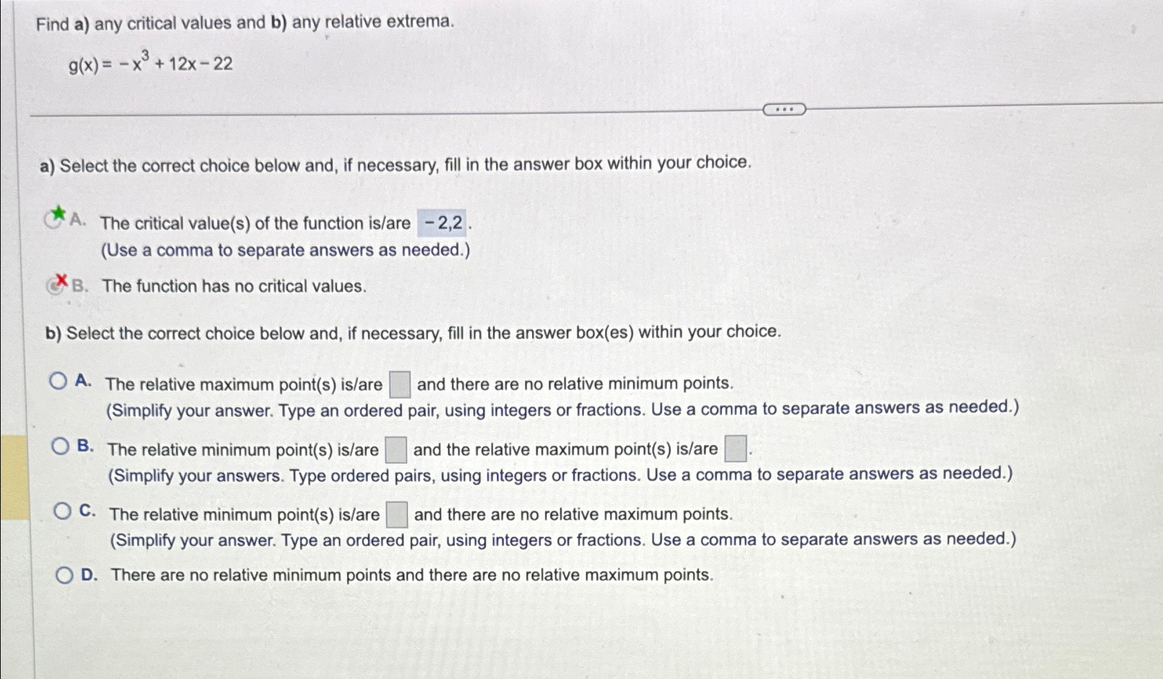 Solved Find a) ﻿any critical values and b) ﻿any relative | Chegg.com