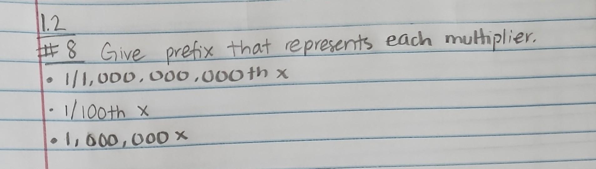 Solved 11.2 \#8 Give prefix that represents each multiplier. | Chegg.com