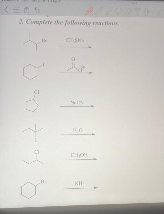 Solved 2. Complete the following reactions. CH3SNa H2O | Chegg.com