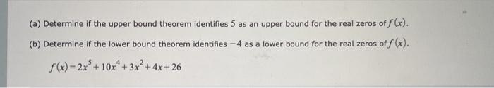 Solved (a) Determine if the upper bound theorem identifies 5 | Chegg.com