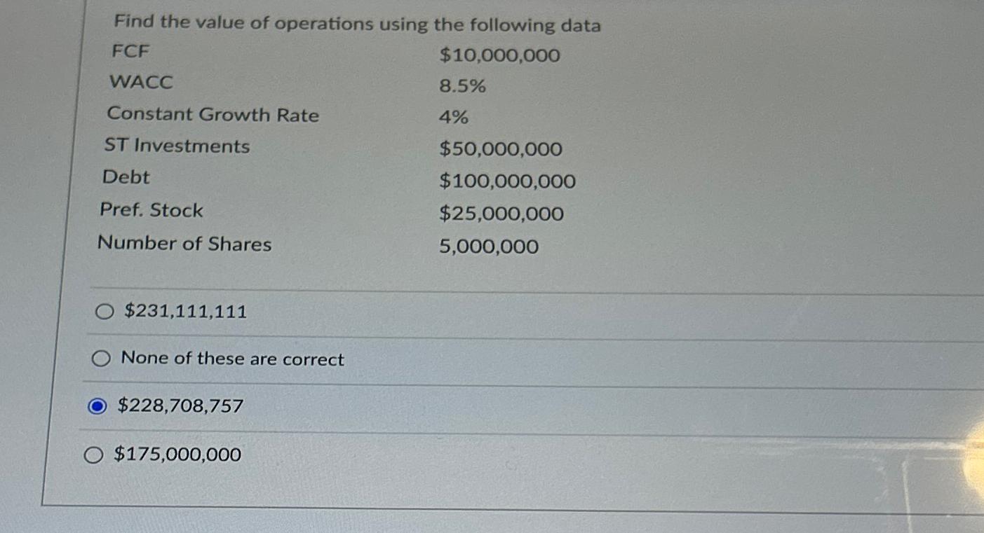Solved Find the value of operations using the following | Chegg.com