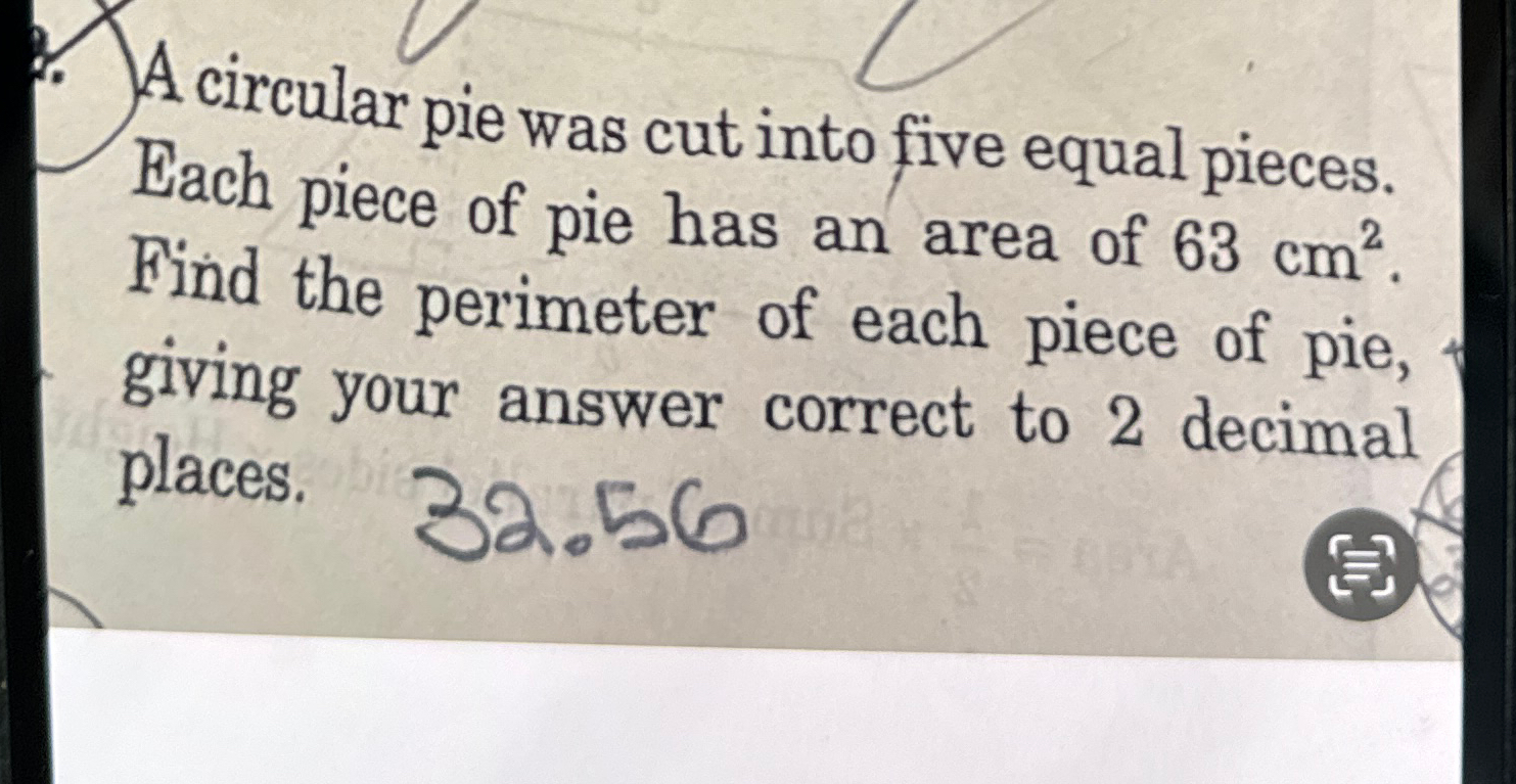 Solved A circular pie was cut into five equal pieces. Each | Chegg.com
