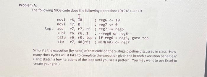 Solved Problem A: The following NIOS code does the following | Chegg.com