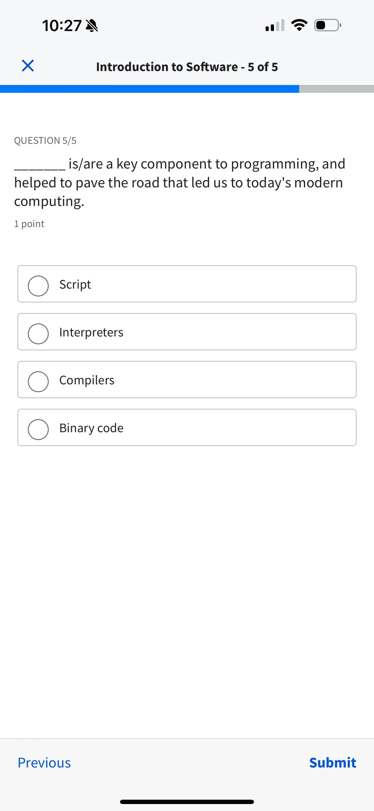 Solved 10:27Introduction to Software - 5 ﻿of 5QUESTION | Chegg.com