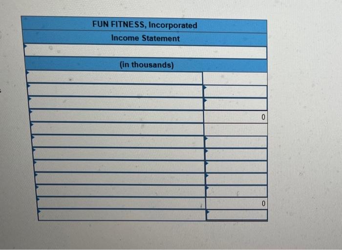 Solved FUN FITNESS, Incorporated Income Statement (in | Chegg.com