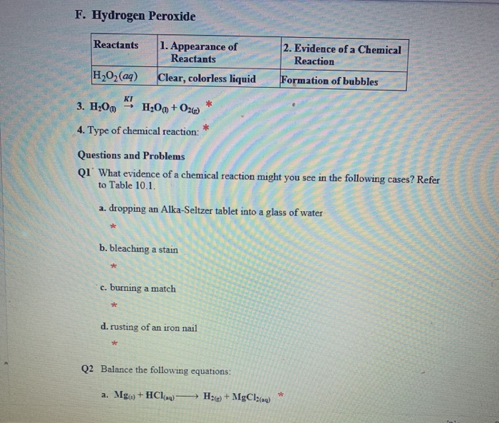 Solved REPORT SHEET LAB Chemical Reactions and Equations 10 | Chegg.com