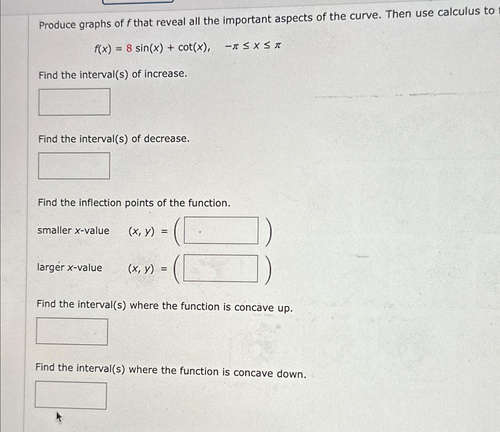 Solved Produce graphs of f ﻿that reveal all the important | Chegg.com