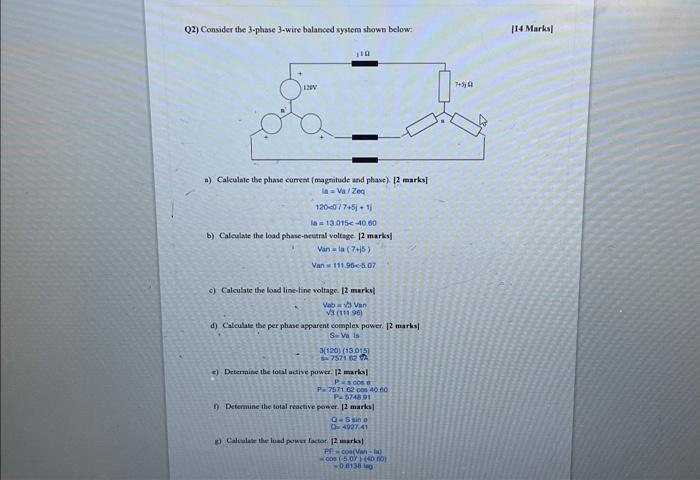 Solved Q2) Consider the 3-phase 3-wire balanced system shown | Chegg.com