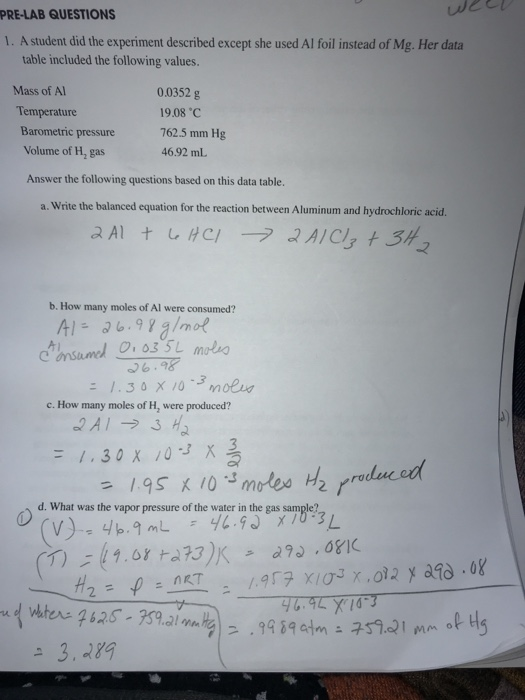 Solved PRE-LAB QUESTIONS 1. A student did the experiment | Chegg.com