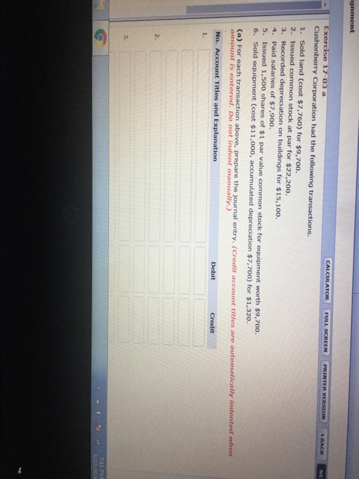 Solved PRINTER VERSTON BACK CALCULATOR FULL SCREEN Exercise | Chegg.com