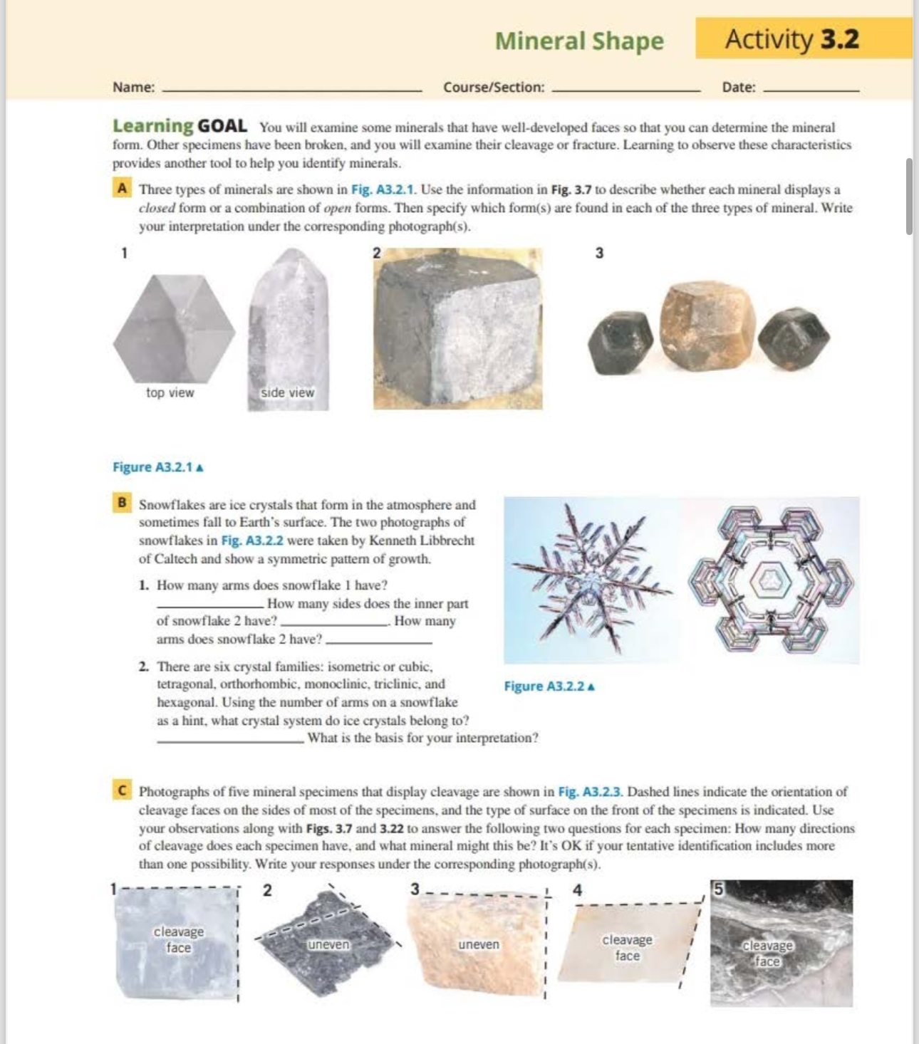 Mineral ShapeActivity | Chegg.com