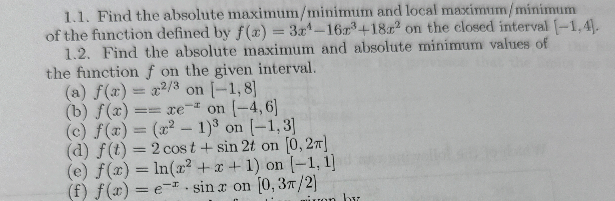 Solved 1 1 ﻿find The Absolute Maximum Minimum And Local