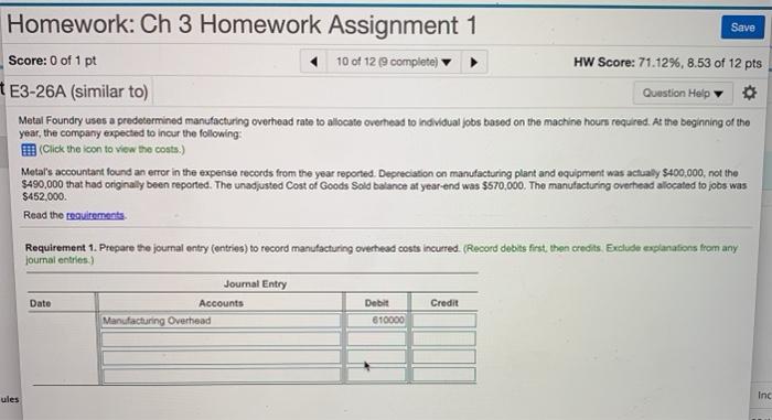 Solved Homework Ch 3 Homework Assignment 1 Save Score 0 Of