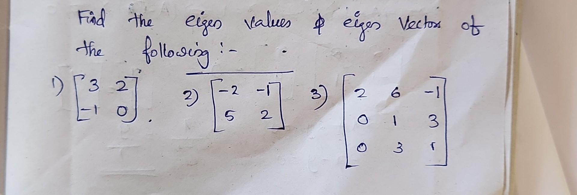 Solved Find the eigen values ϕ eigen vectors of the | Chegg.com