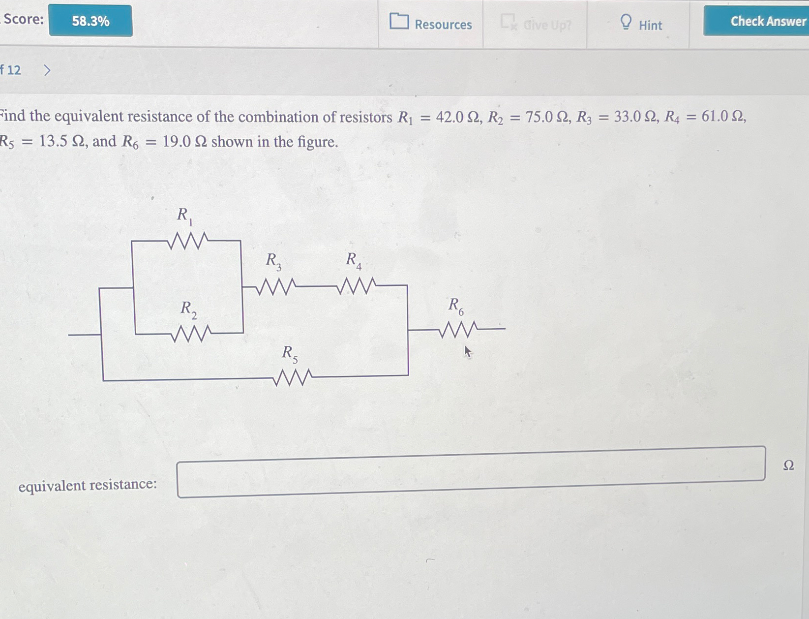 Solved Score:ResourcesHintf 12Find the equivalent resistance | Chegg.com