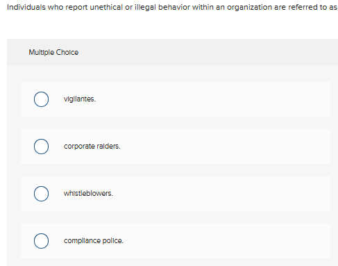 Solved Individuals who report unethical or illegal behavior | Chegg.com