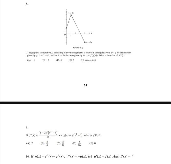 Solved The graph of the function f, consisting of two line | Chegg.com