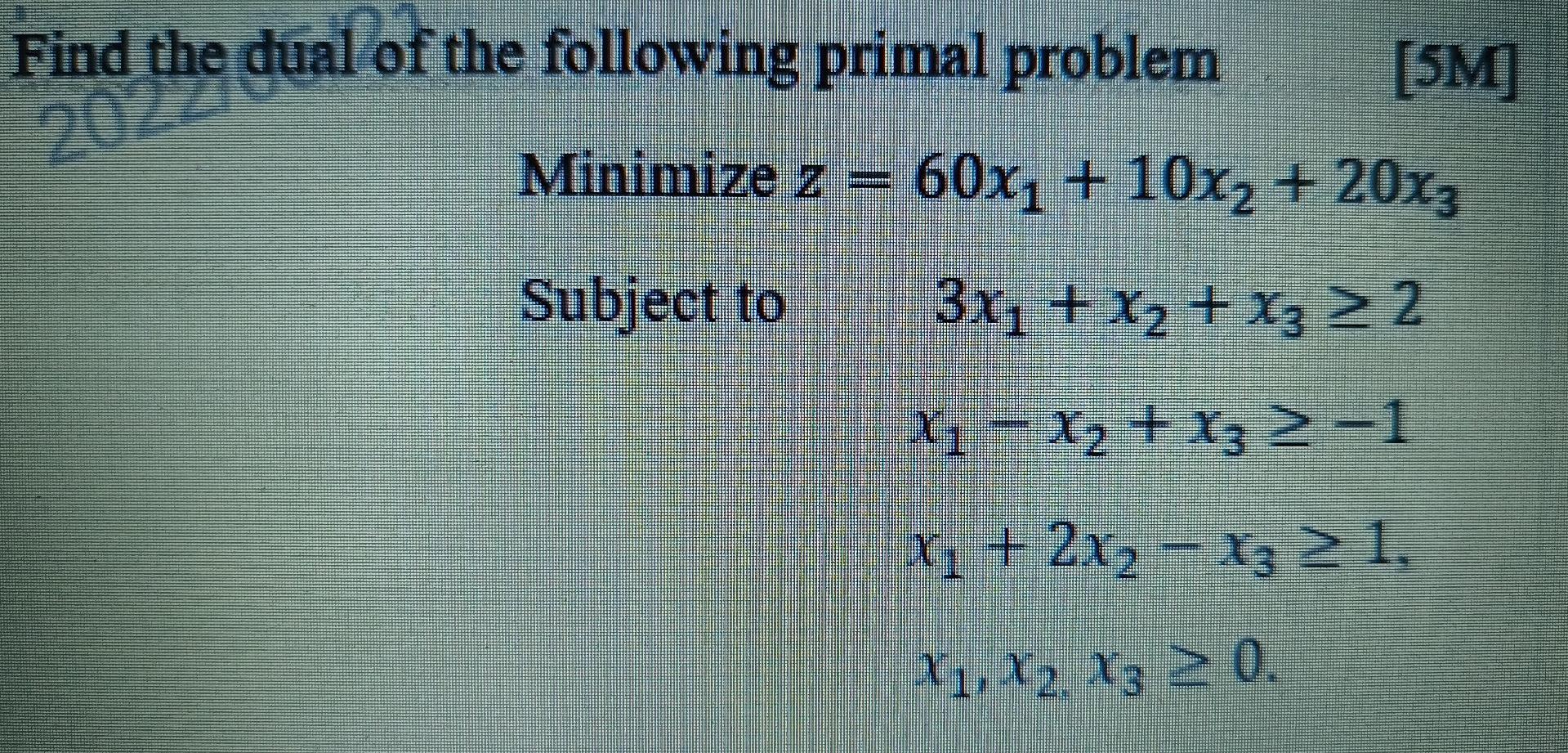 Solved Find the dual of the following primal problem 2022e | Chegg.com