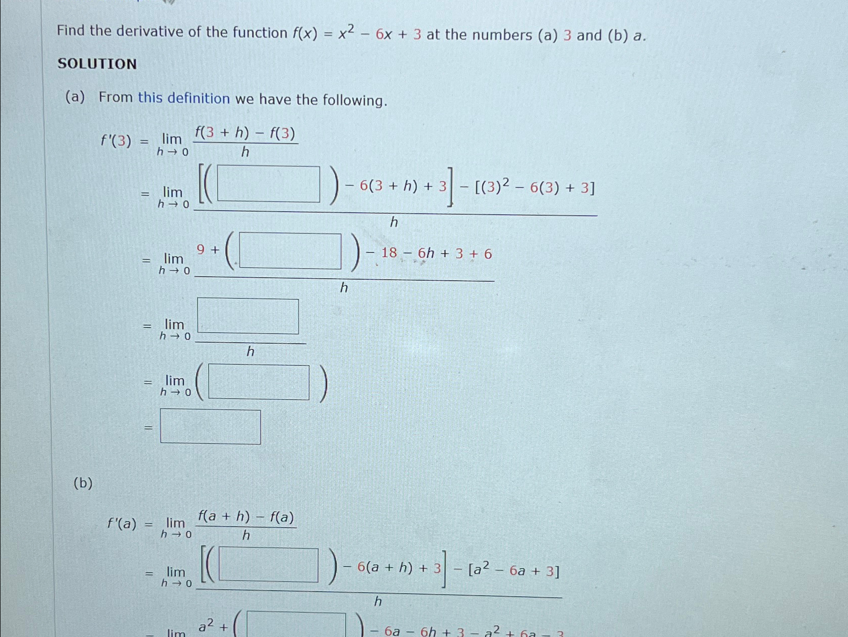 Solved Find the derivative of the function f(x)=x2-6x+3 ﻿at | Chegg.com
